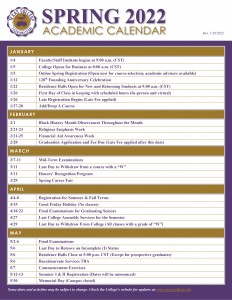 Spring 2022 Academic Calendar